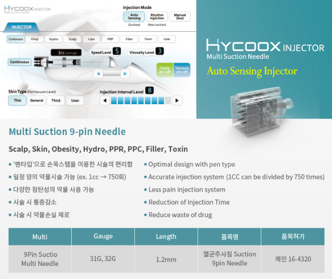 Hycoox 9 Pin Crystal Multi Needle for Hycoox suction injector | mesotheray gun needles